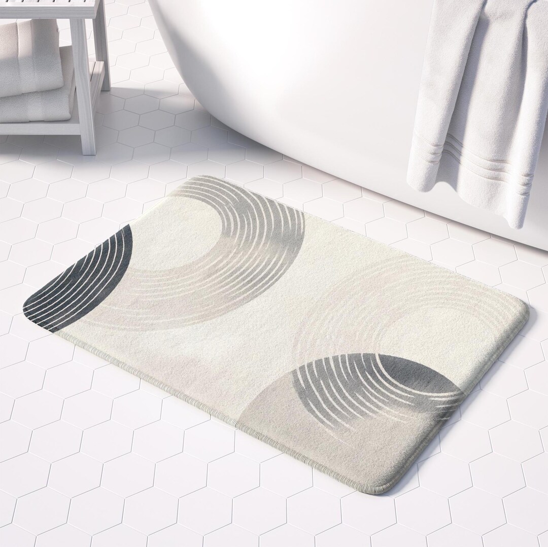 Zen Geometric Bath Mat, Modern Circle Design for Stylish Bathroom Decor ...