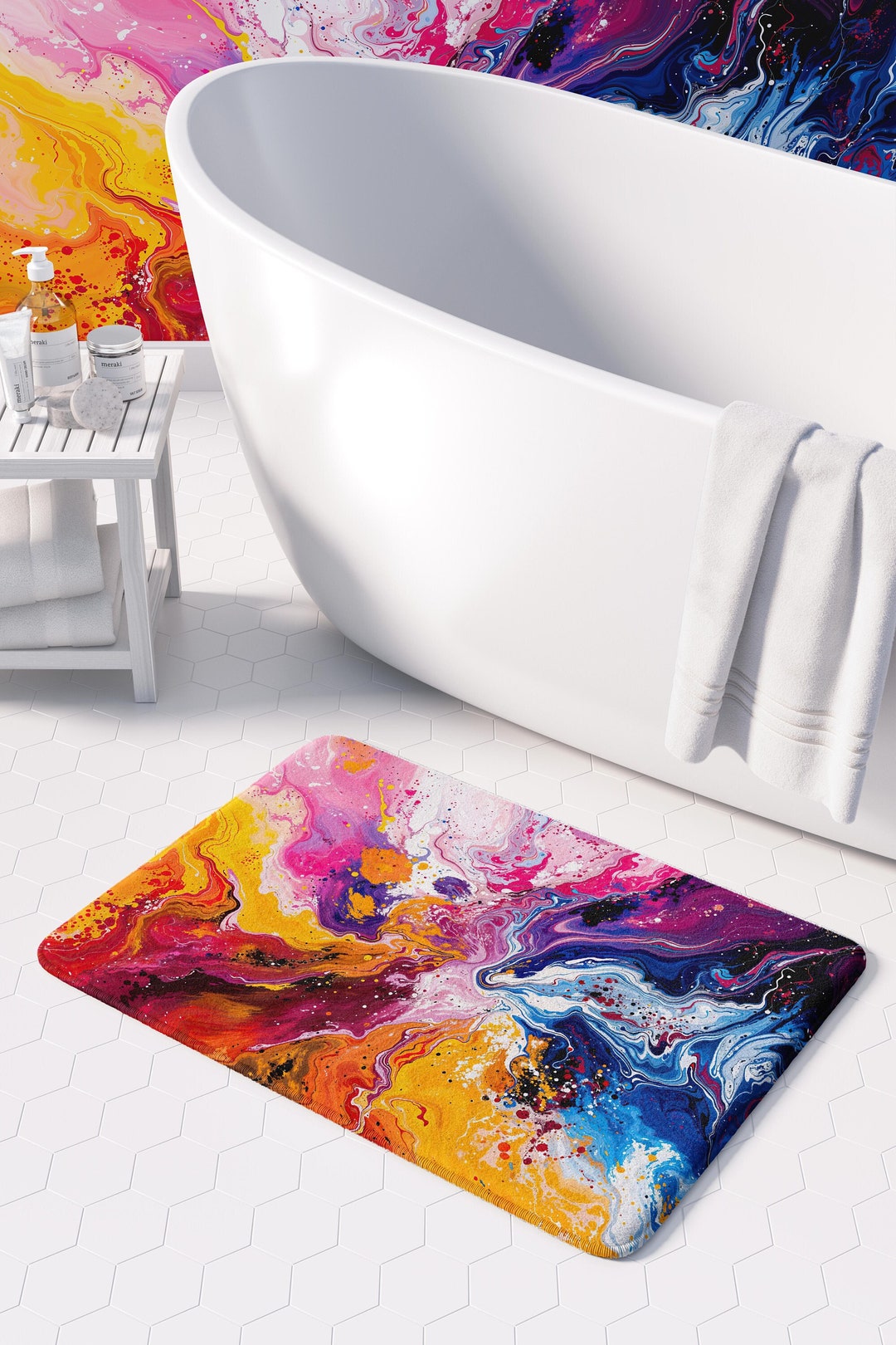 Colorful Abstract Bath Mat - Plush Memory Foam, Non Slip for Modern ...