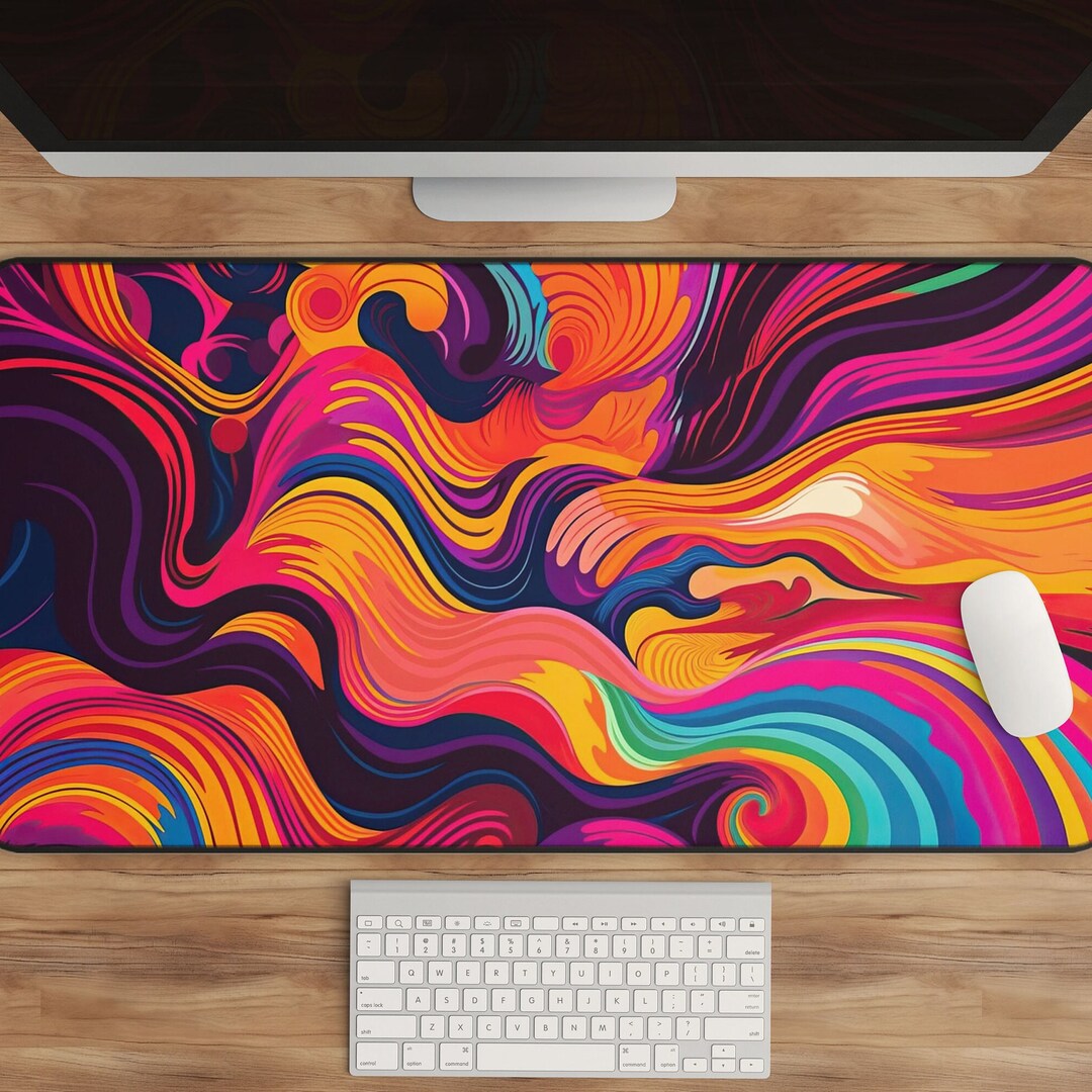 Psychedelic Desk Mat - Rainbow Swirl Mousepad With Abstract Design ...