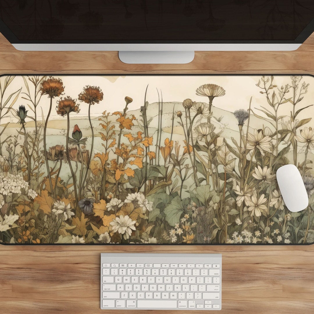 Cottagecore Desk Mat, Floral Nature Mousepad, Vintage Aesthetic, Cute ...