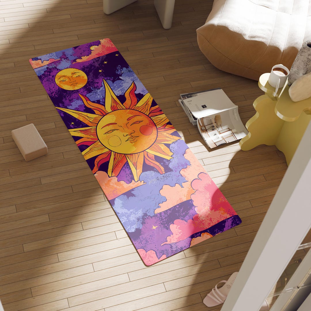 Celestial Yoga Mat: Sun & Moon Art, Boho Zen Decor - Etsy