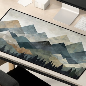 Geometric Mountain Desk Mat - Low Poly Landscape Office Decor - Nature ...