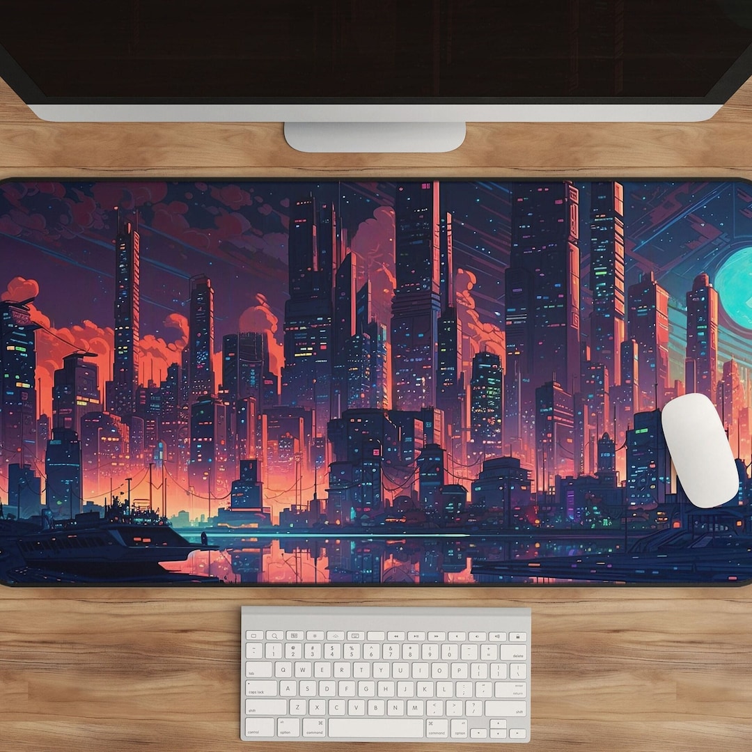 Futuristic City Desk Mat, Sci-fi Aesthetic, Vaporwave & Synthwave Desk ...