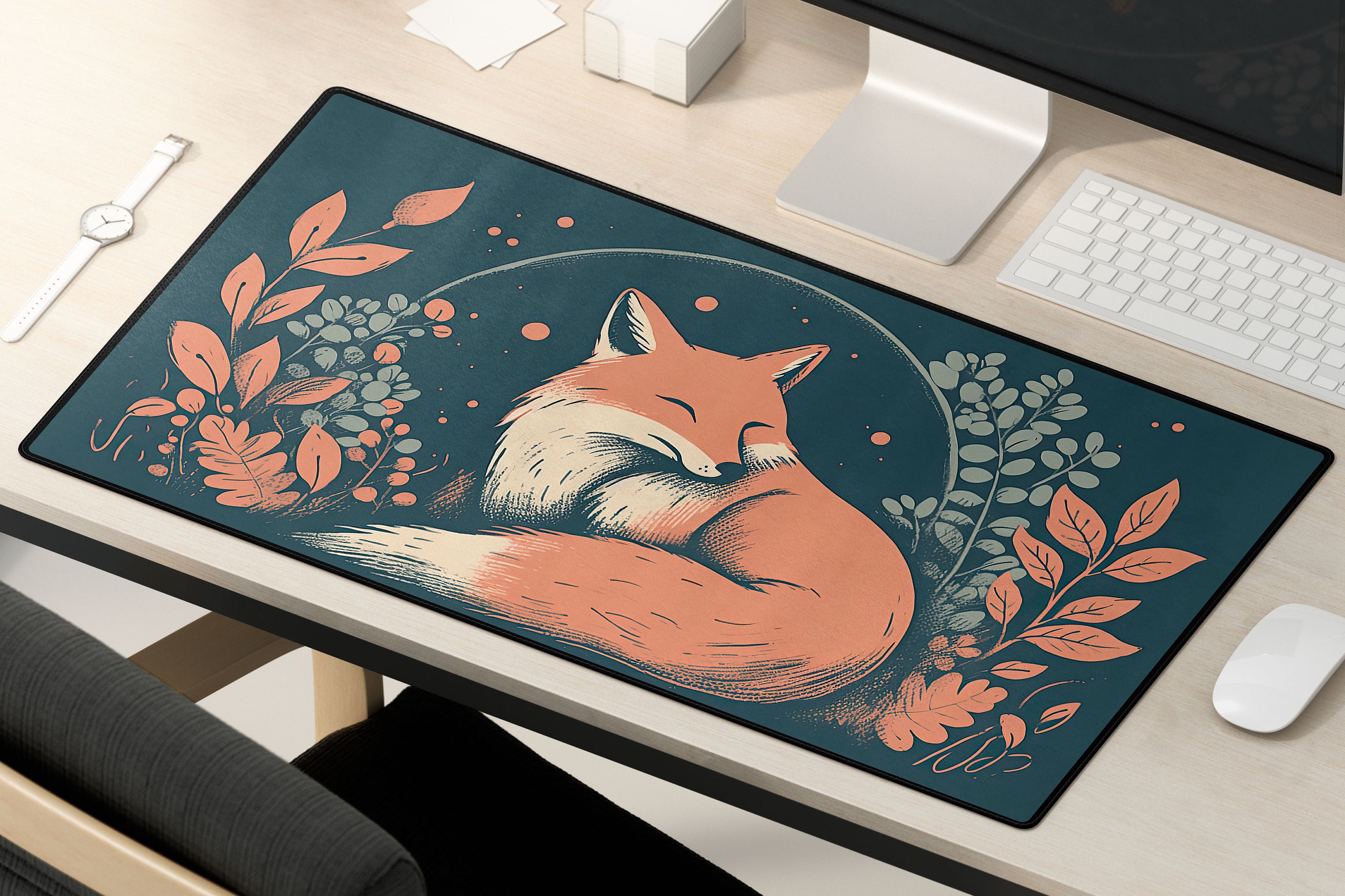 Fox Desk Mat Woodland Animal Aesthetic Vintage Mousepad - Etsy