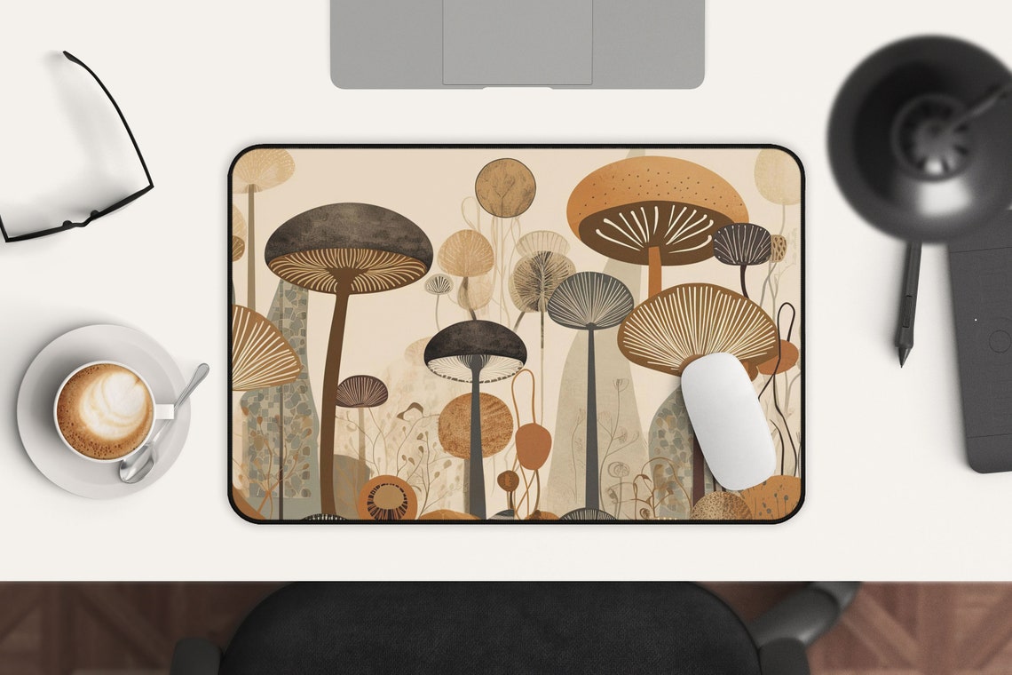 Boho Mushroom Desk Mat Minimalist Forest Landscape Earthy - Etsy