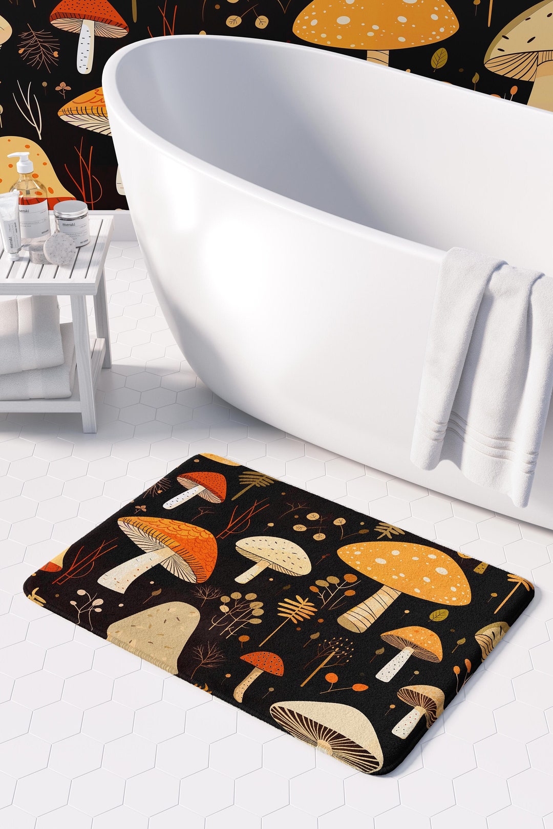 Mushroom Bath Mat: Cottagecore Memory Foam, Anti-slip Botanical Design ...