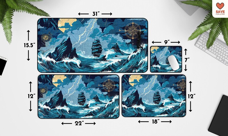 Nautical Desk Mat, Stormy Seas, Pirate Ship, Full Moon Night (large) - Etsy