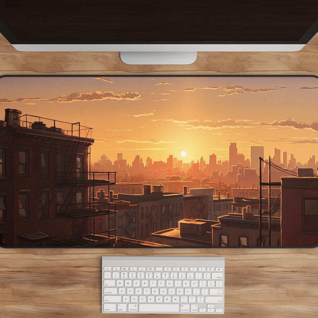 Anime Cityscape Desk Mat, Lofi Anime Mousepad, Large Gaming Desk Mat ...