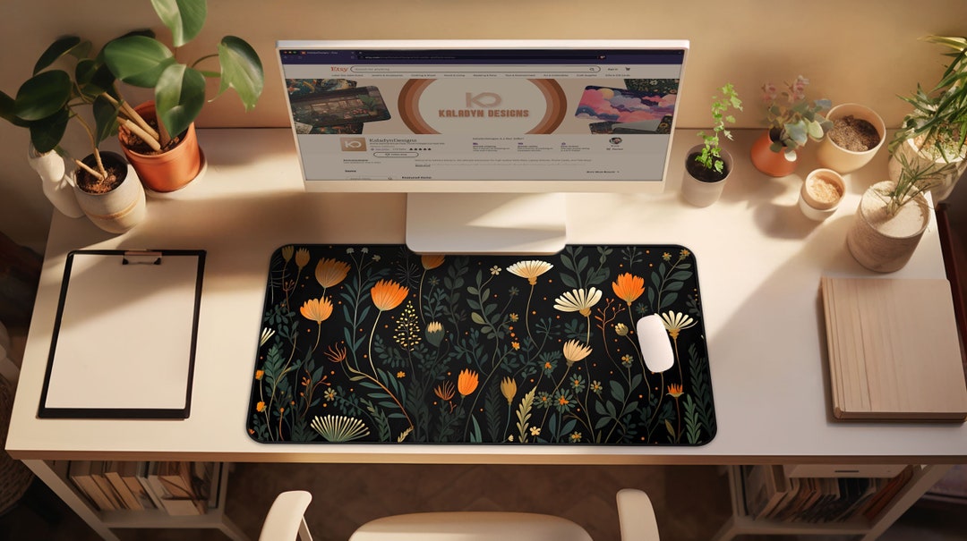 Dark Cottagecore Floral Desk Mat - Aesthetic Gaming Mouse Pad - Large ...