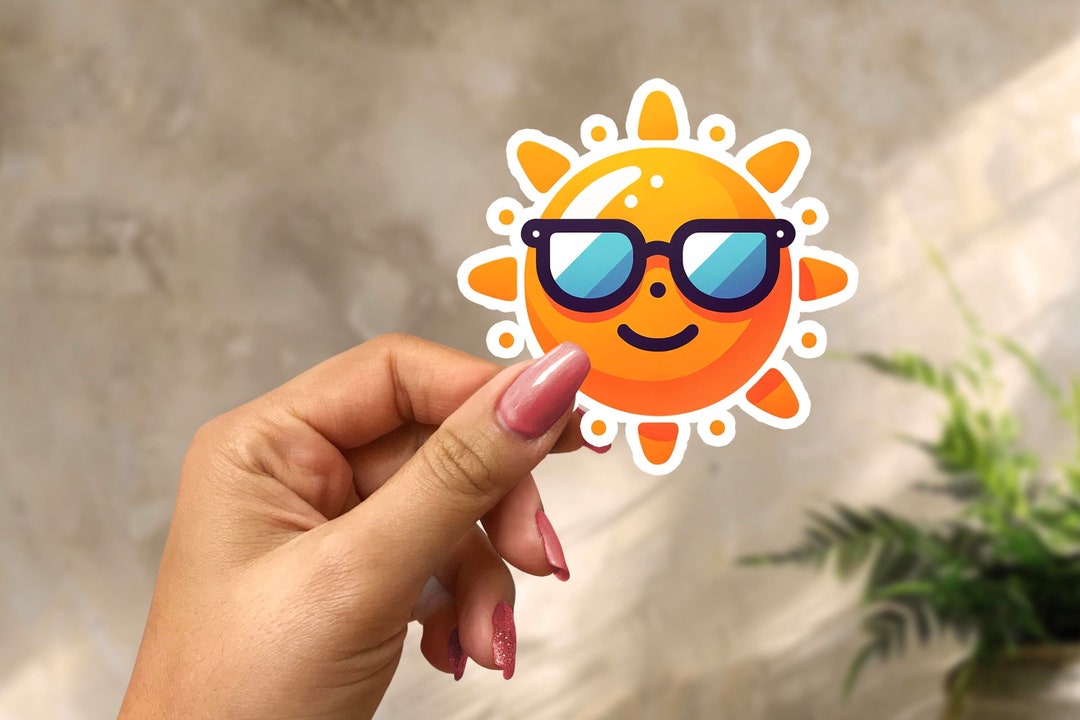 Cute Kawaii Sticker With Smiling Sun Wearing Sunglasses, Adorable ...