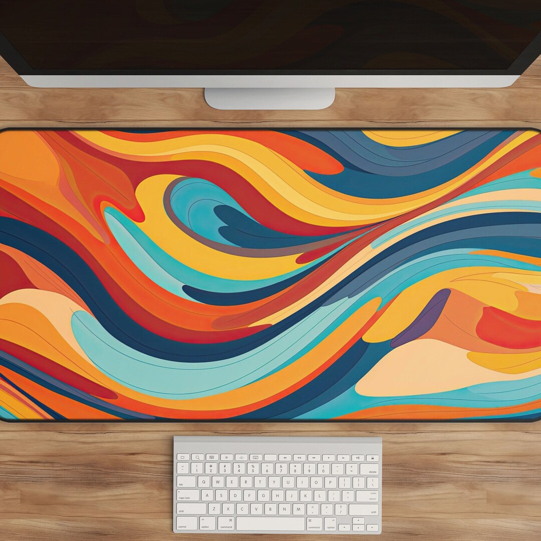 Colorful Orange & Blue Swirl Desk Mat, Abstract Art Large Mouse Pad ...