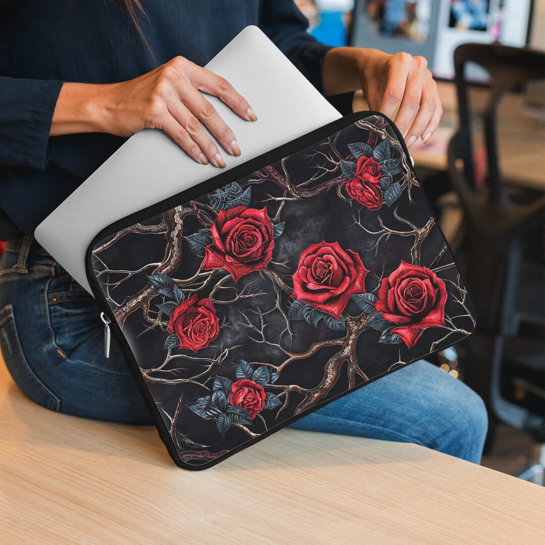 Gothic Laptop Sleeve With Red Roses, Dark Floral Case for Spooky Lovers ...
