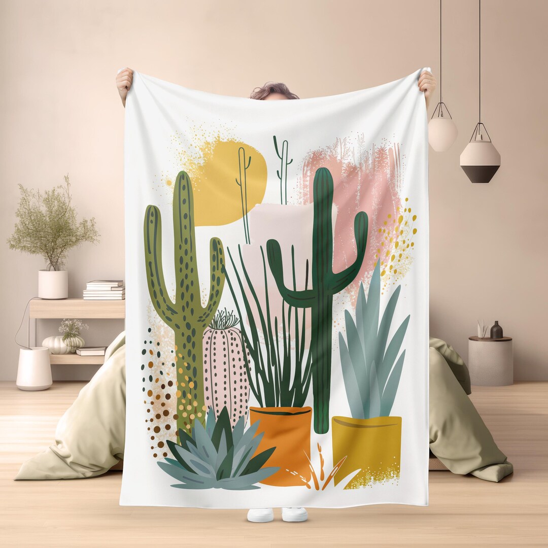 Cactus Throw Blanket | Cozy Boho-chic Fleece for MCM & Plant Lovers ...
