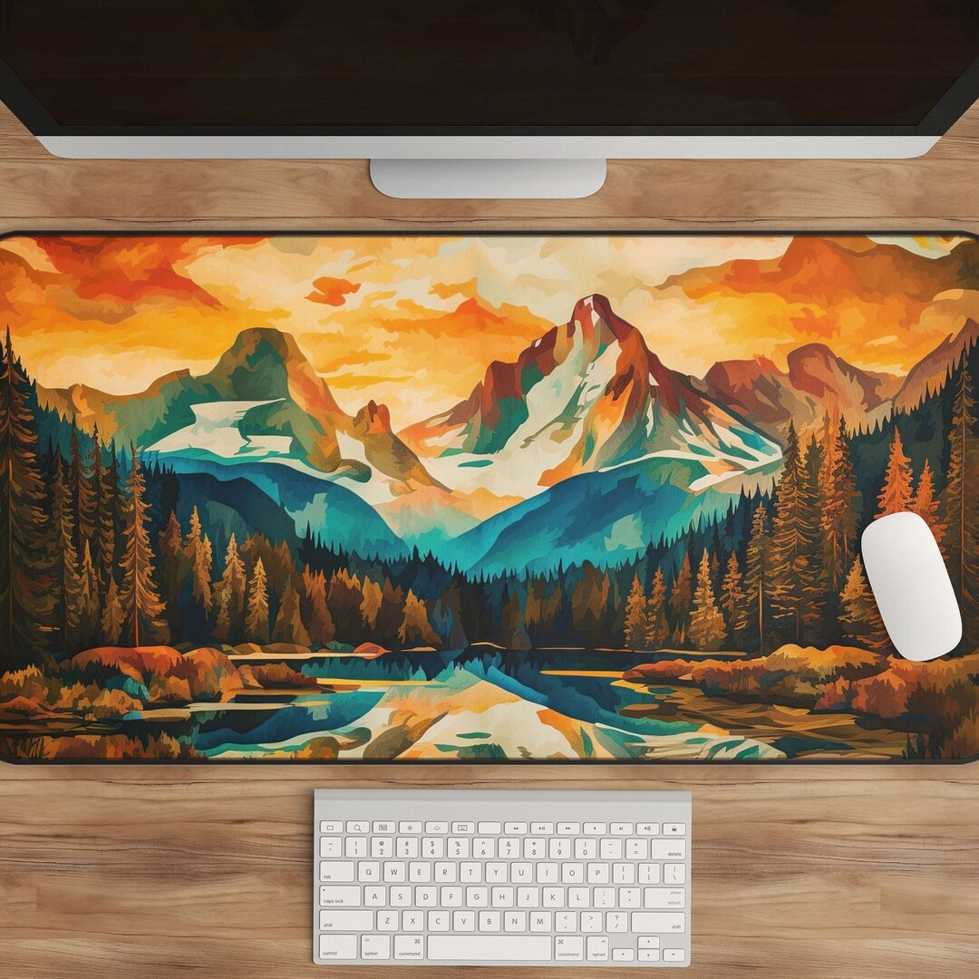 Mountain Desk Mat, Sunset Desk Decor, Scenic Office Accessory ...