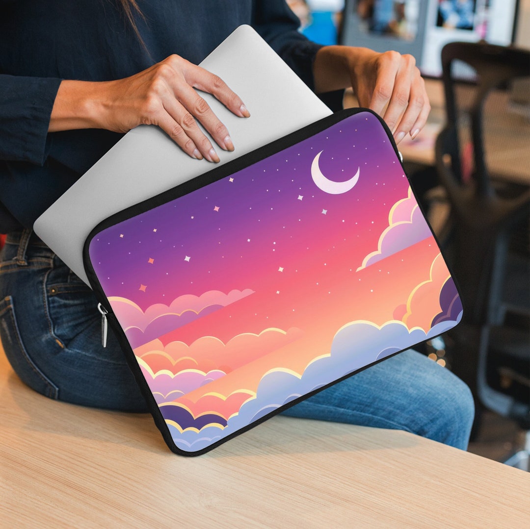 Pastel Cloud Laptop Sleeve - Aesthetic Sky Design With Stars and Moon ...