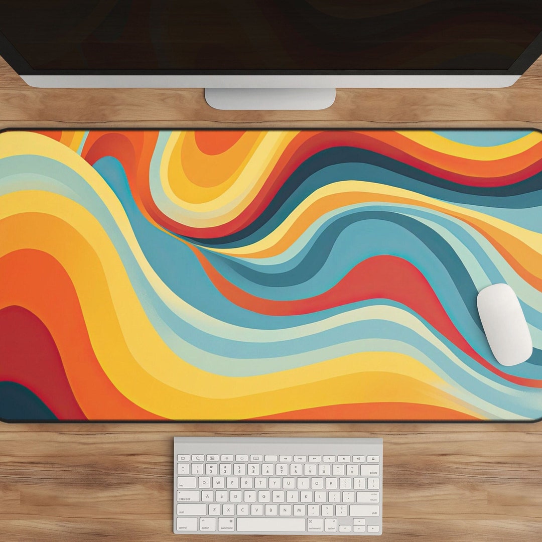 Retro Trippy Swirl Desk Mat: Mid Century Modern Design, Large Mouse Pad ...
