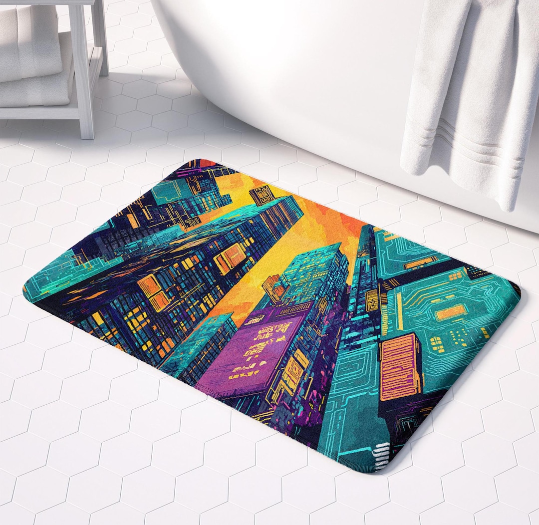 Cyberpunk Decor Bath Mat, Aesthetic Robotic Rug, Futuristic Bathroom ...