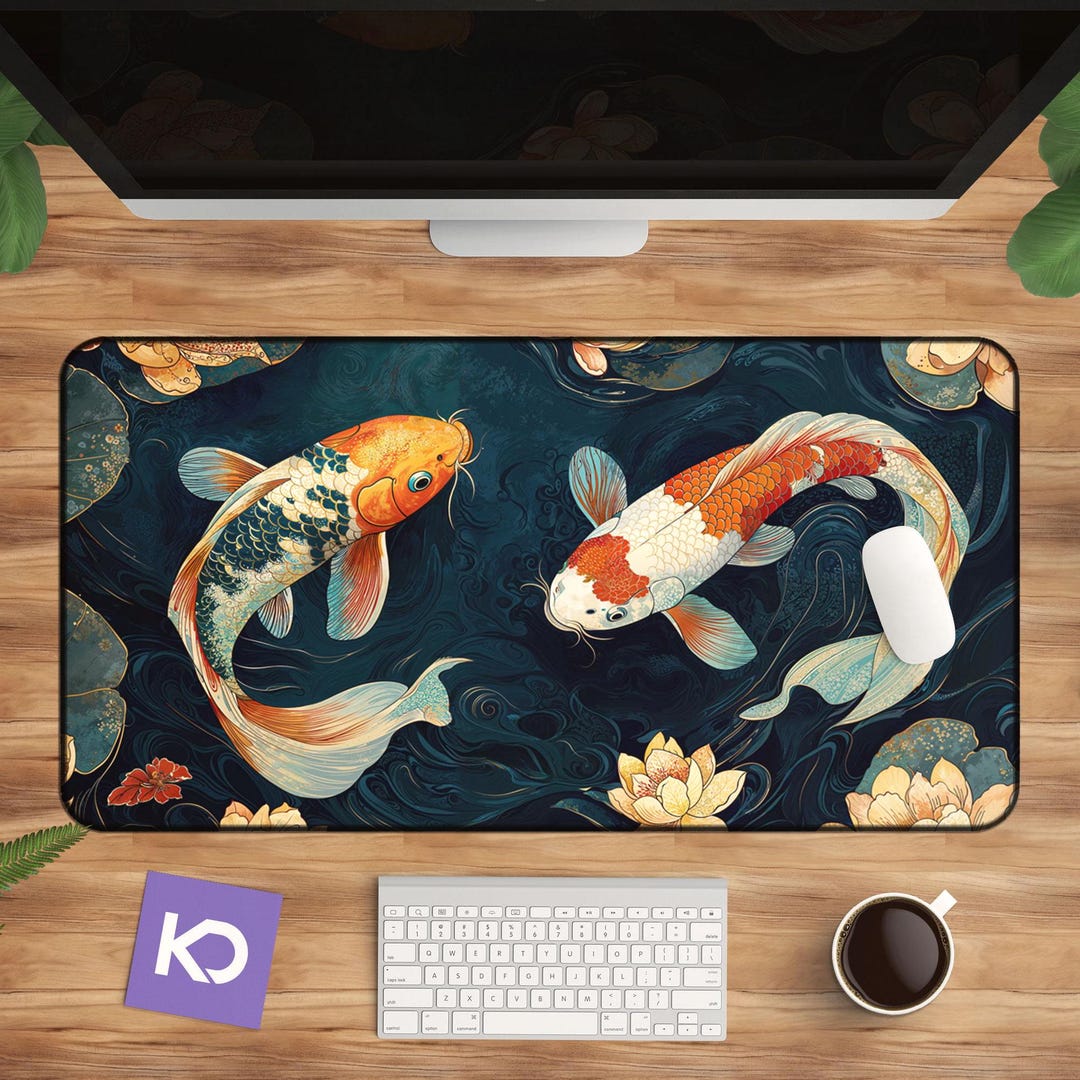 Koi Fish Desk Mat, Vibrant Koi Pond Art, Lofi Desk Decor, XL Gaming ...