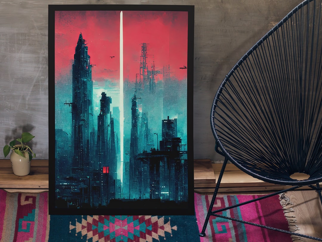 Sci Fi Neon Dystopian Wall Art Poster, Museum Quality Paper Print ...