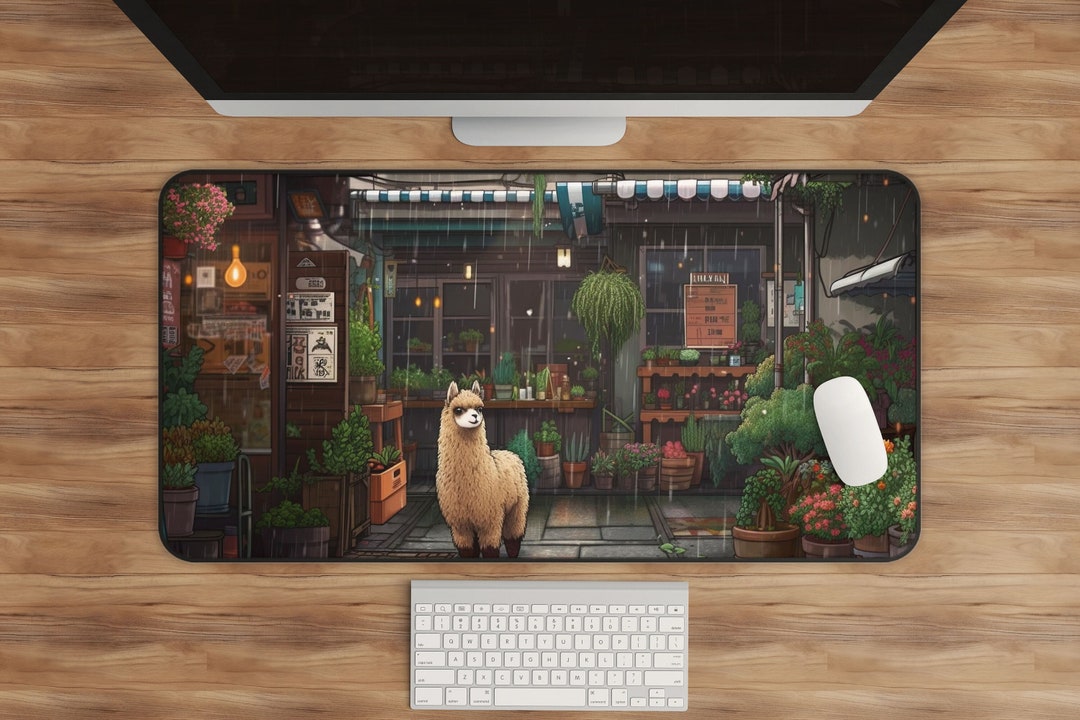 Llama & Plant Desk Mat: Kawaii Extended Mousepad for Gaming - Etsy