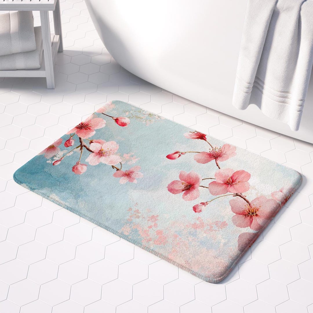 Watercolor Bath Mat: Artistic Floral Design for Serene Home Spa Vibes ...