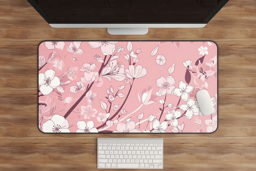 Sakura XL Mousepad: Cherry Blossom Desk Mat, Kawaii Pink, Floral ...