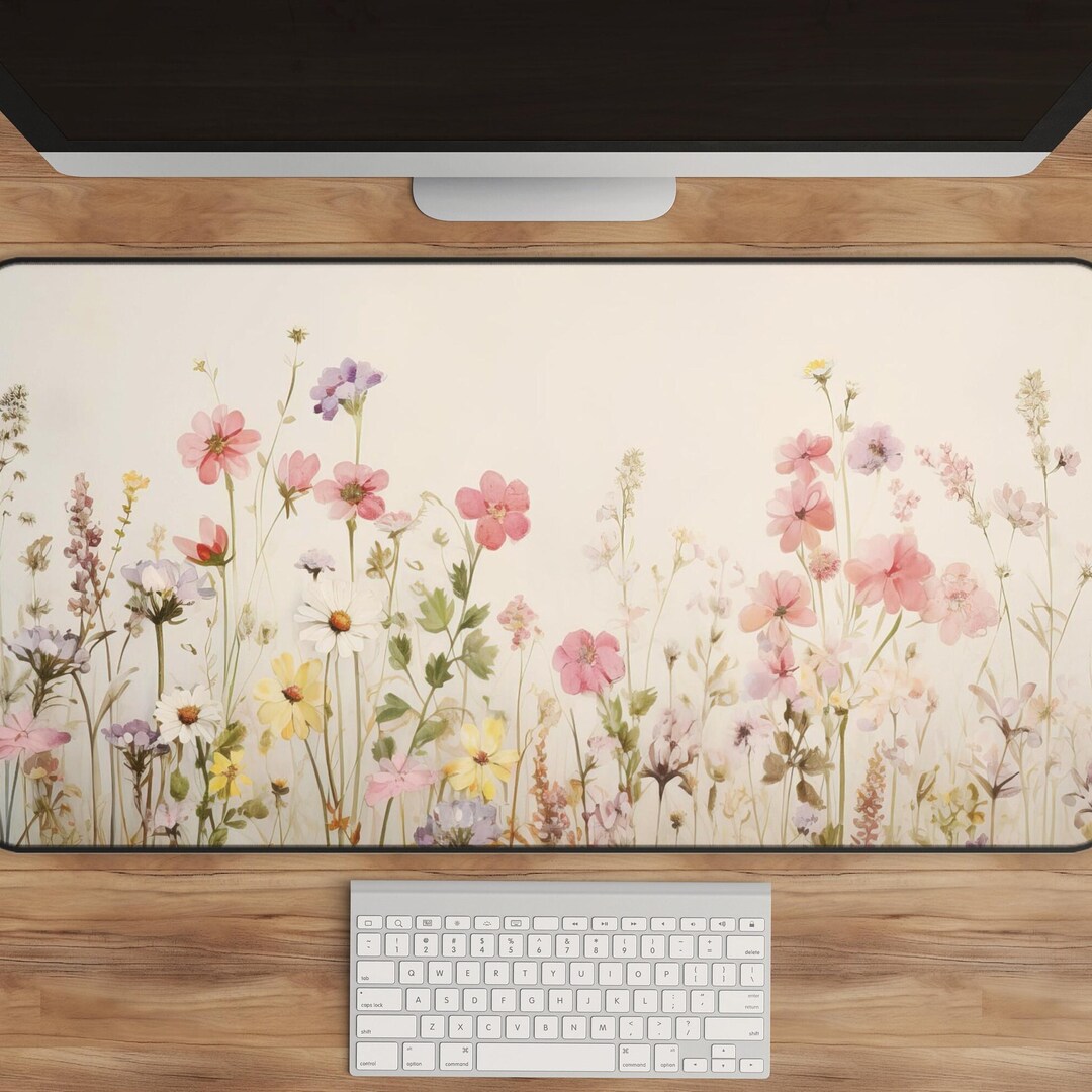 Pressed Flower Desk Mat, Aesthetic Mouse Pad, Cute Desk Accessories ...