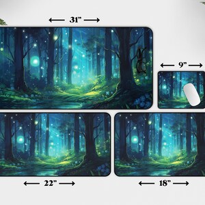 Mystical Forest Desk Mat, Nightcore Anime Art, Green Firefly Pad ...