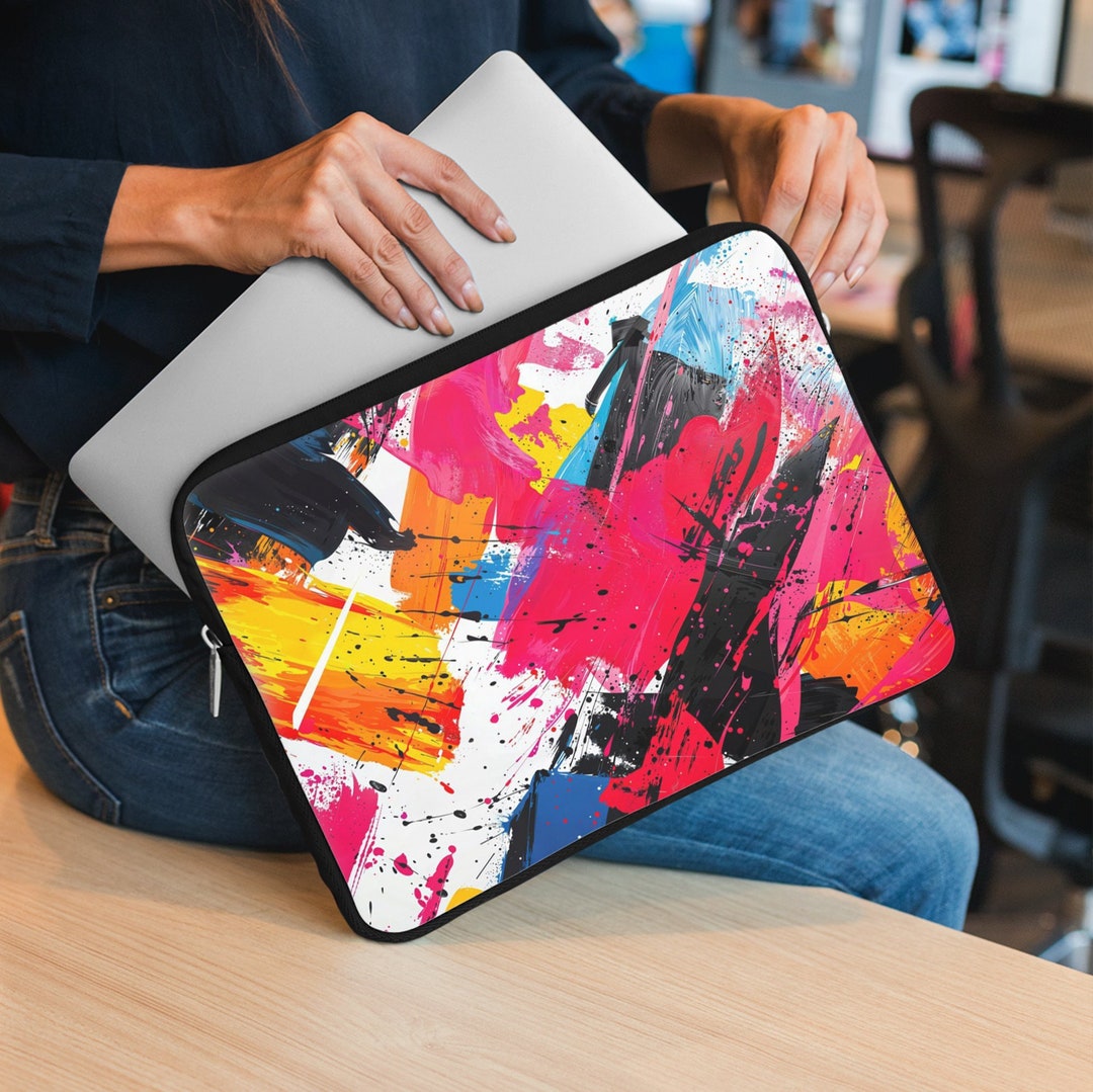 Colorful Abstract Art Laptop Sleeve: Vibrant Splash Design for Digital ...