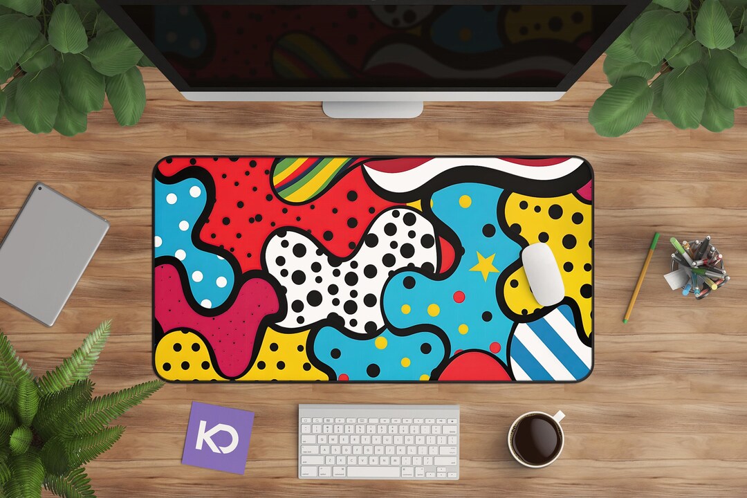 Pop Art Desk Mat With Abstract Design - Vibrant, Colorful Mouse Pad for ...