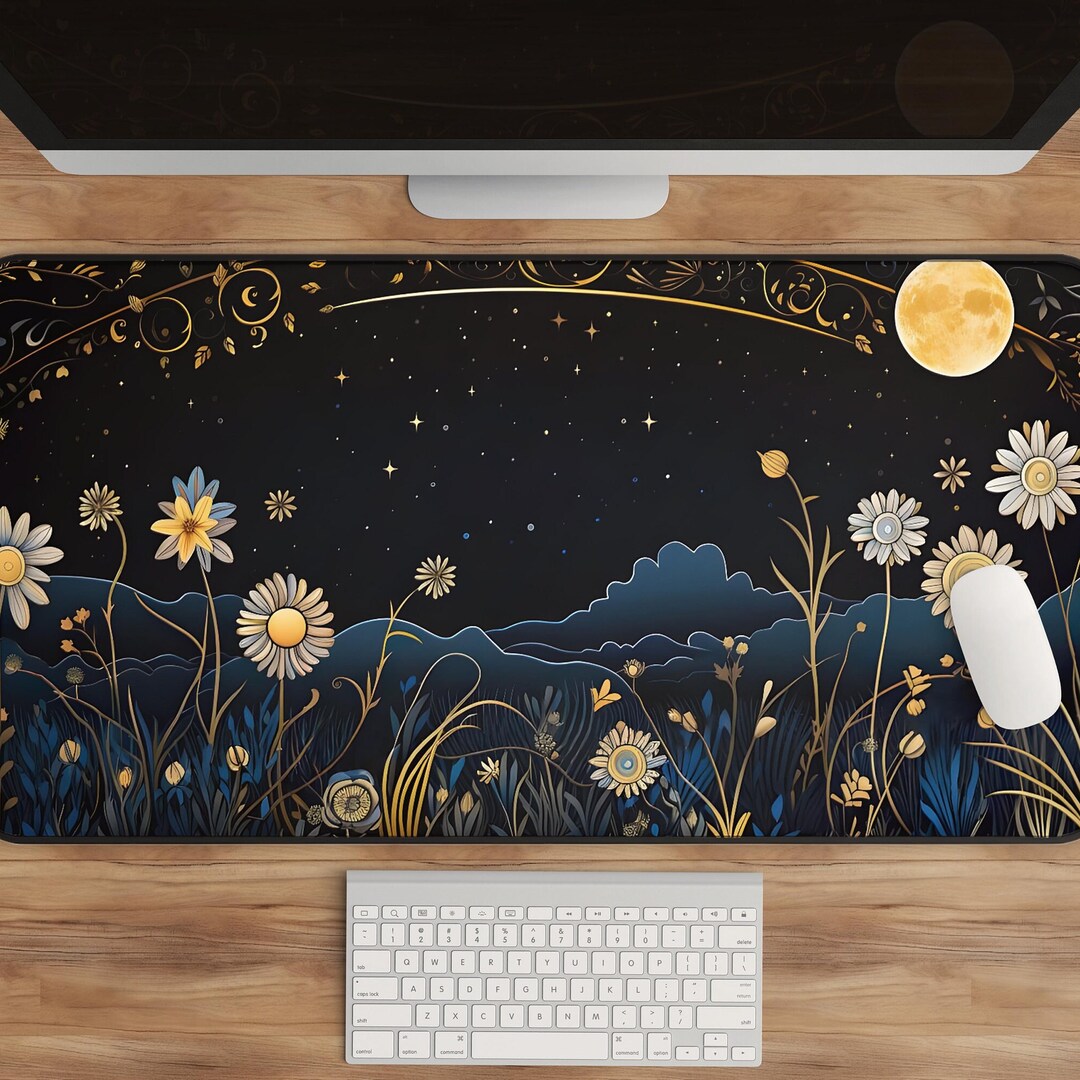 Celestial Botanical Desk Mat, Large Gaming Pad With Dark Cottagecore ...