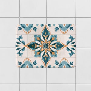 Boho Bath Rug - Vintage Style Memory Foam Mat for Bohemian Decor, Non ...