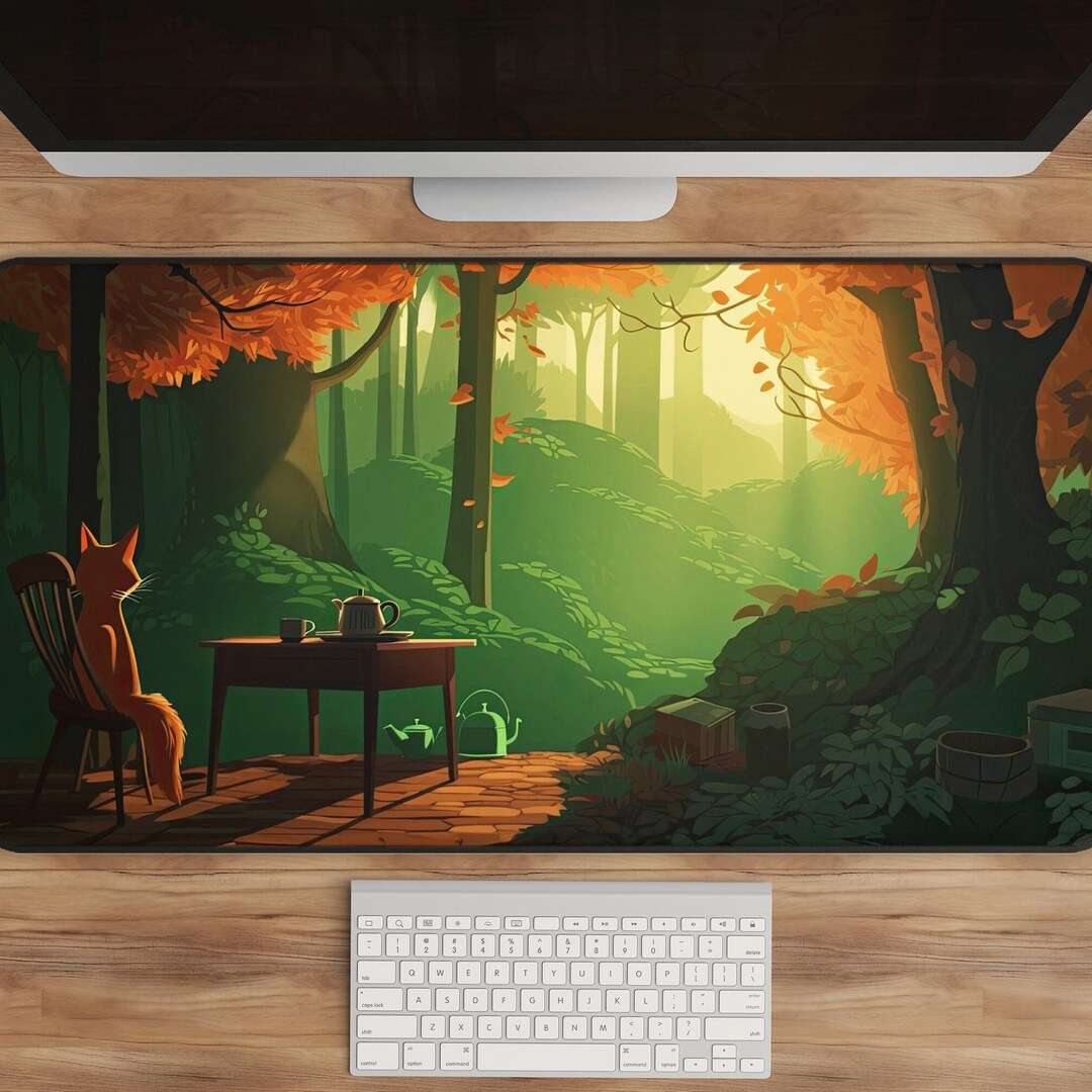 Whimsical Forest Desk Mat: Cute Fox Scene, Green Nature Design - Etsy