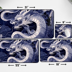 Chinese Dragon Desk Mat | Monochrome Style, Hemmed Edge, Large Size ...