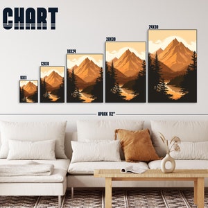 Mountain Poster With Sunset View, Rustic Landscape Print for Nature ...