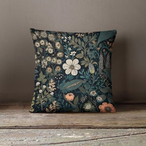 Dark Cottagecore Decor Pillow | Wildflower Cushion With Vintage Floral ...