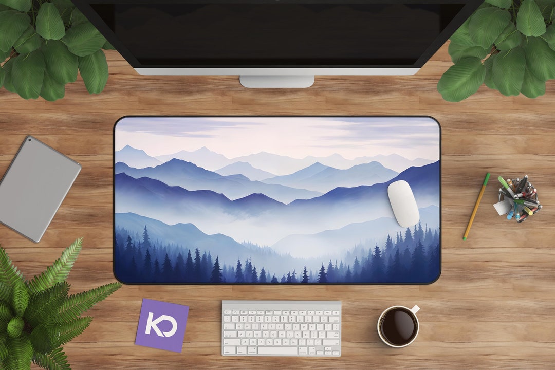 Nature Desk Mat | Peaceful Forest Scene for Cozy Home Office, Mountain ...