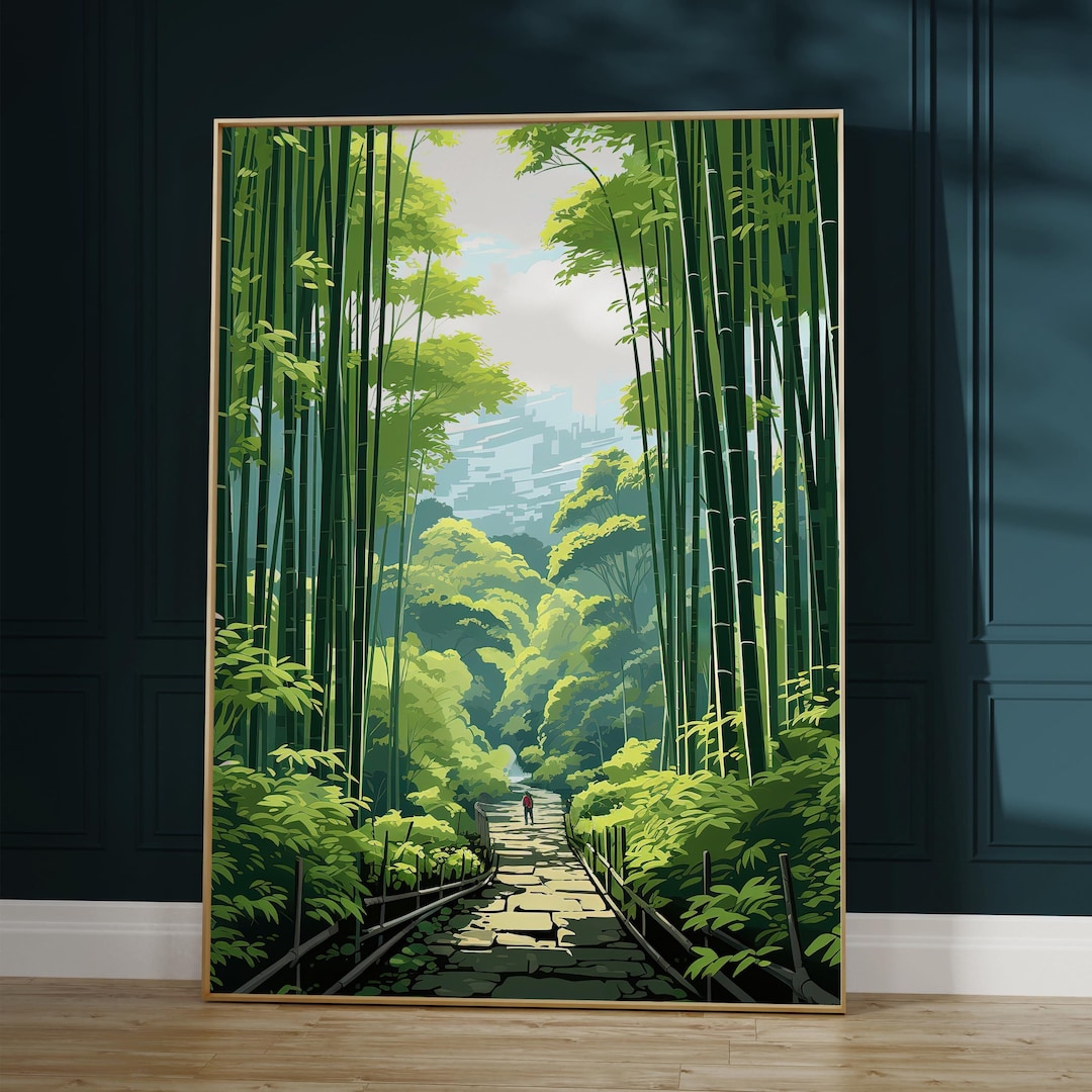 Bamboo Forest Art Print: Lofi Anime Style, Serene Nature Scene - Etsy
