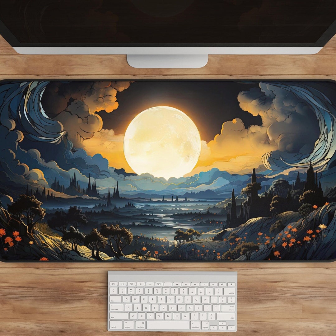 Fantasy Moon Desk Mat: Celestial Landscape Gaming Office Decor - Etsy