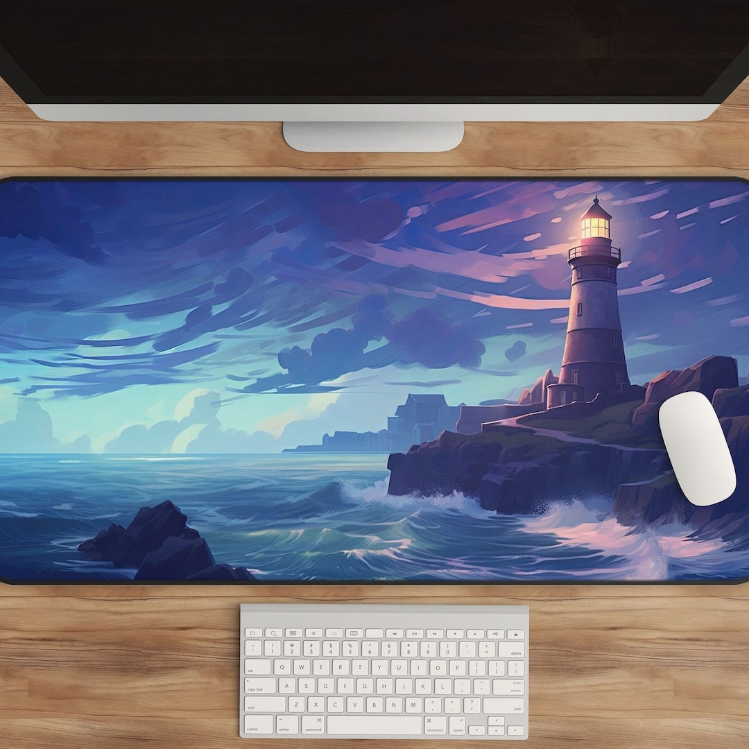 Ocean-themed Lighthouse Desk Mat, Serene Harbor Decor, for Coastal Home ...