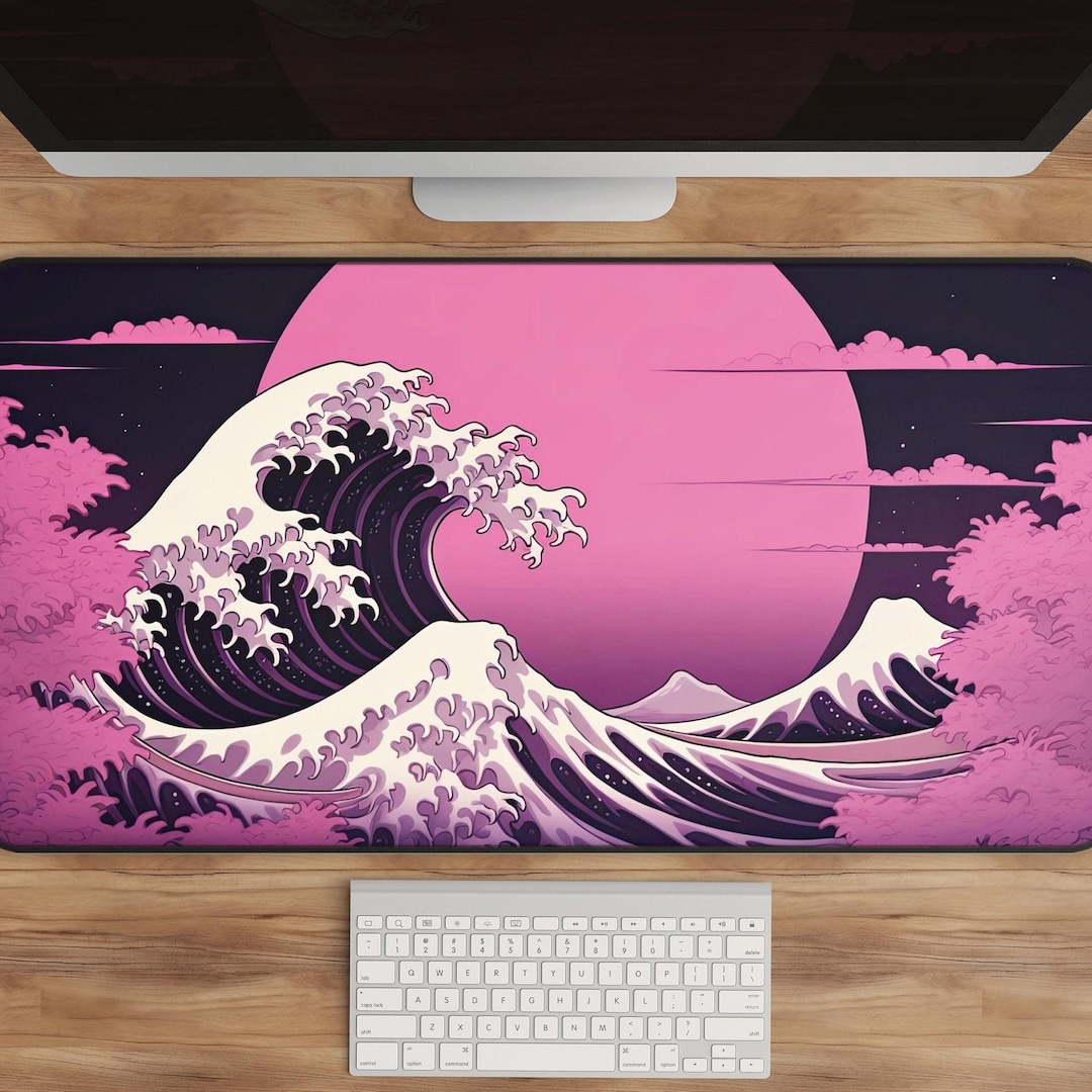 Kawaii Wave Desk Mat Japanese Art Inspired Mouse Pad Aesthetic Gaming ...