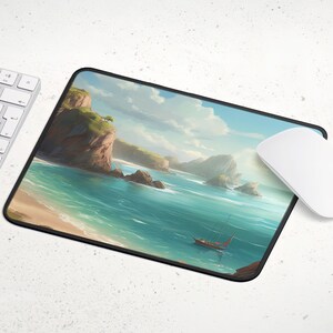 Desert & Ocean Landscape Desk Mat, Beach Scene, Havencore Art, Tranquil ...