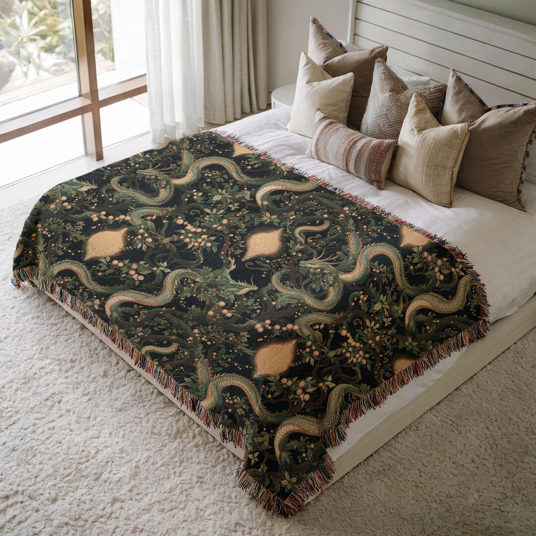 Dragon Woven Blanket - Chinese Dragon Tapestry, Mythical Creature ...