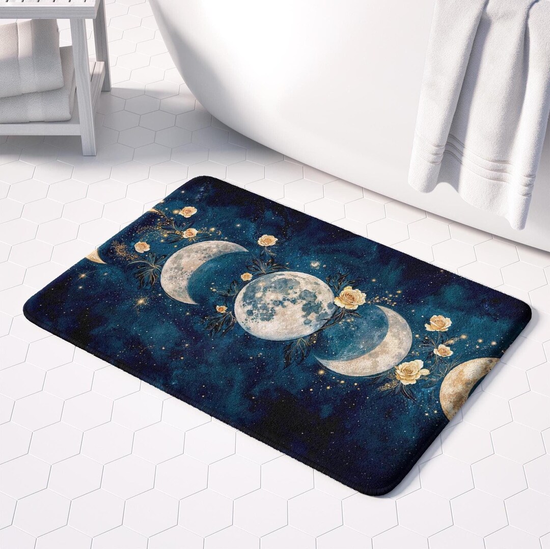Celestial Bath Mat: Mystical Lunar Phases for Bohemian Bathroom Decor ...