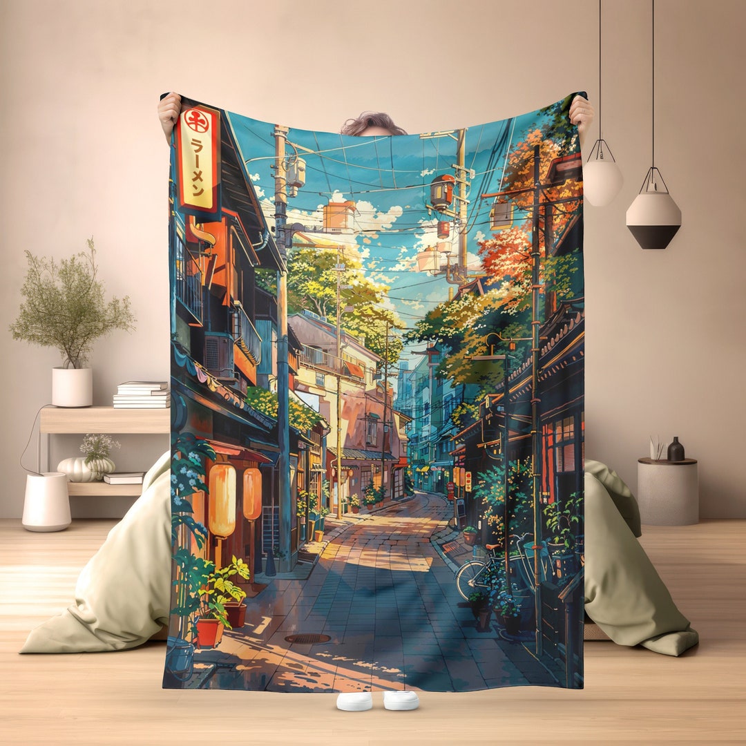 Anime-inspired Cozy Throw Blanket Vibrant Japanese Street Art, Manga ...