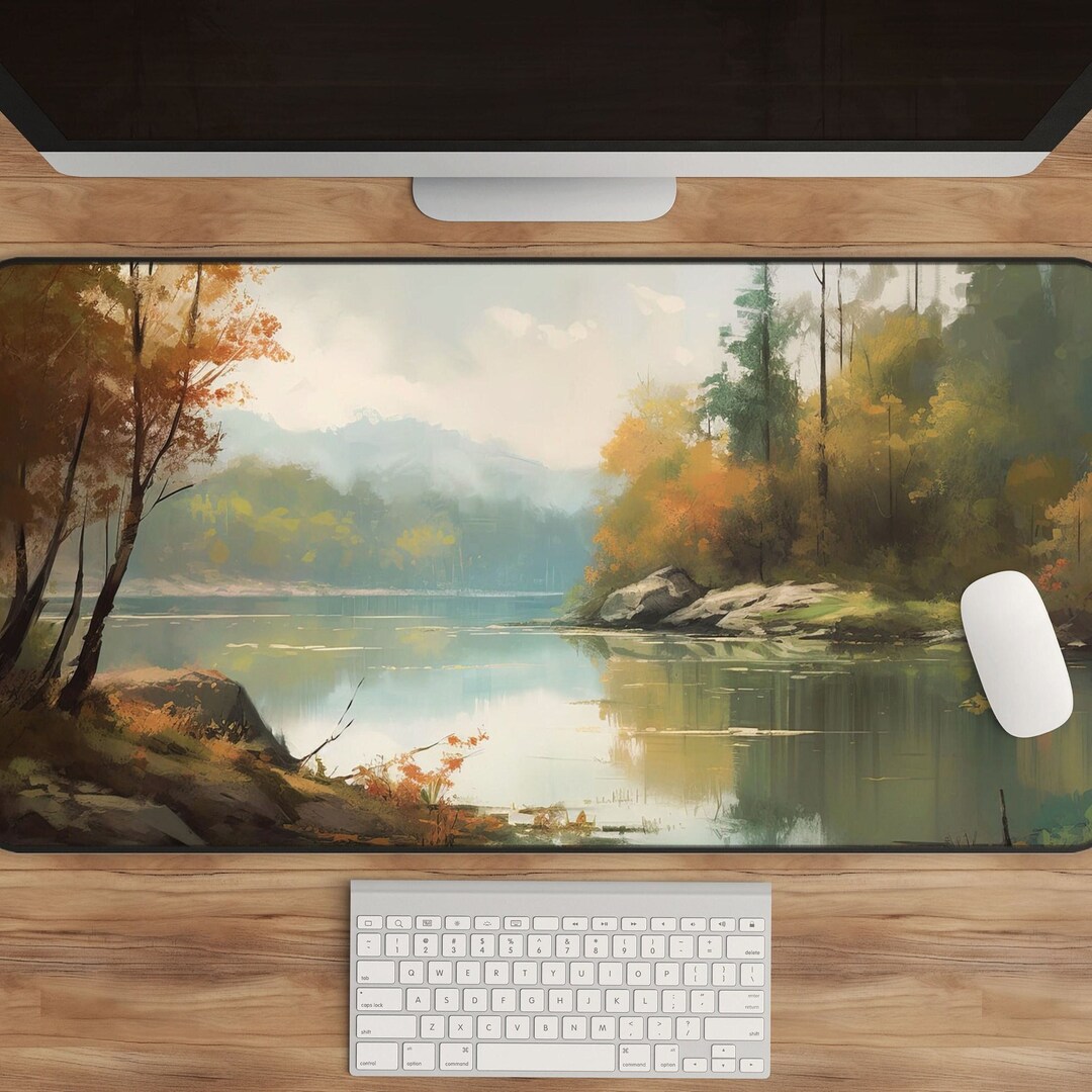 Autumn Forest Desk Mat, Serene Fall Lake Scene Mousepad, Nature ...