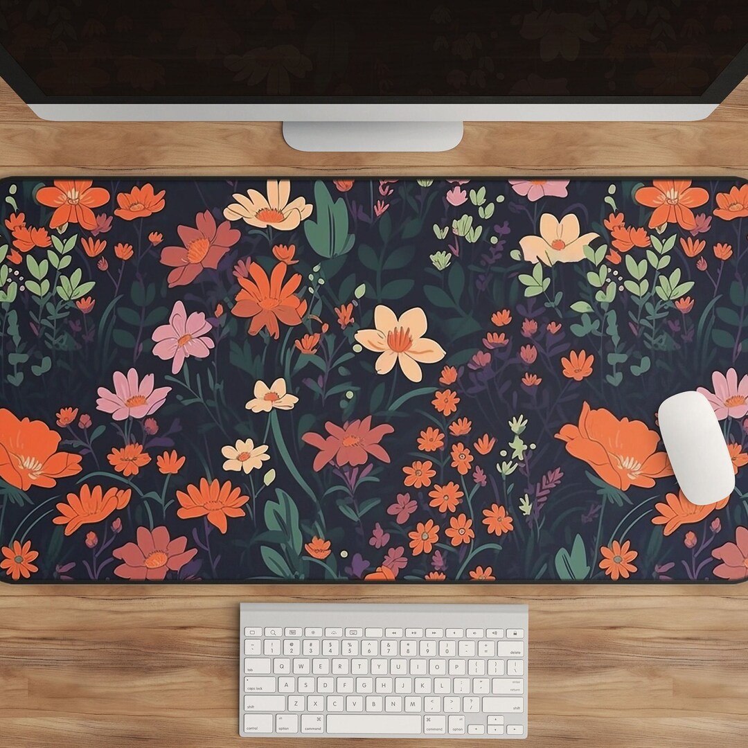 Floral Desk Mat, Cottagecore Desk Mat, Large Desk Mat, Extended Mouse ...