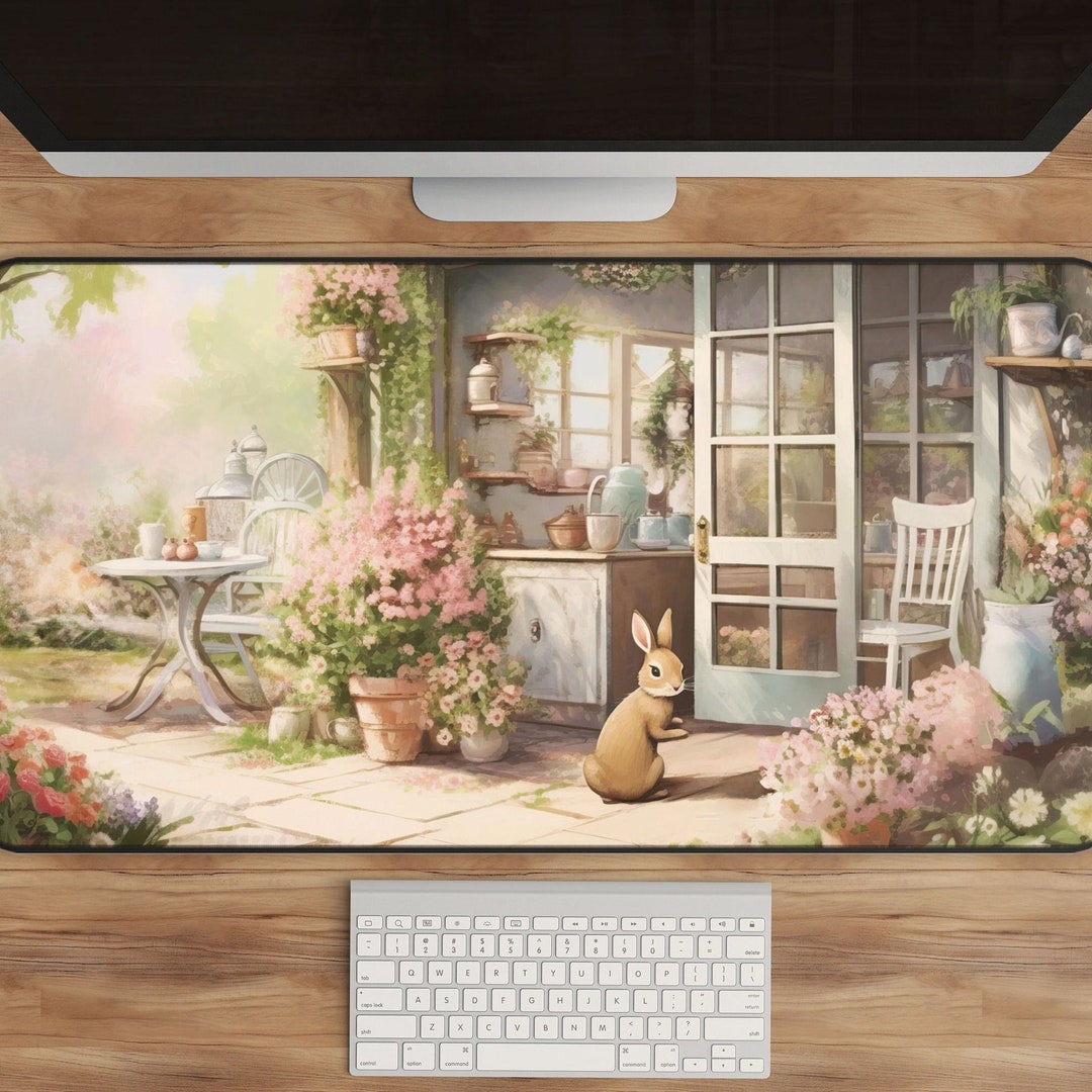 Whimsical Cottagecore Desk Mat | Cute Rabbit Mouse Pad | Cozy Home ...