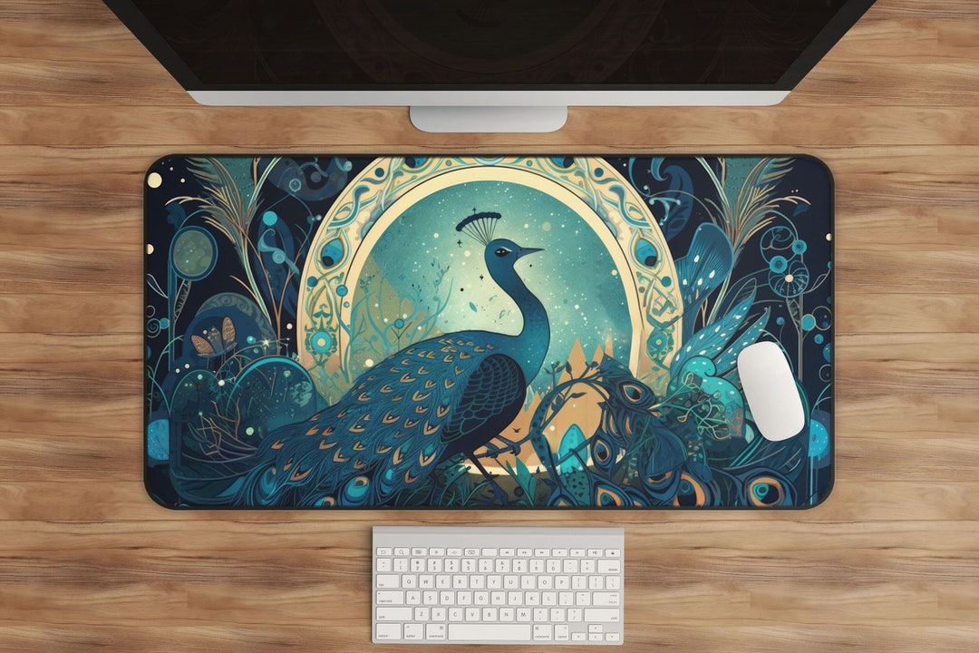 Peacock Desk Mat, Celestial Desk Pad, Cosmic Night, Night Sky Desk Mat, Large Elegant Mousepad ...