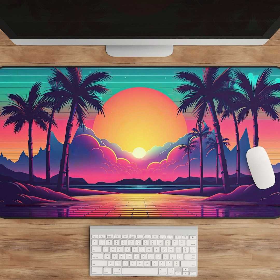 Neon Desk Mat | Retro Sunset | Retrowave, Synthwave Mouse Pad | Palm ...
